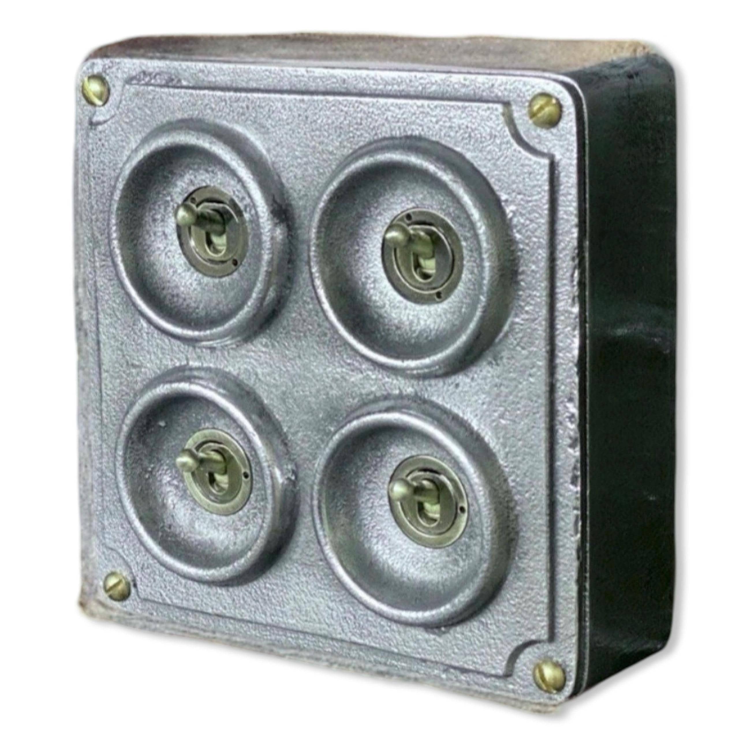 4 Gang 2 Way Solid Cast Metal Conduit Light Switch Industrial - BS EN ...